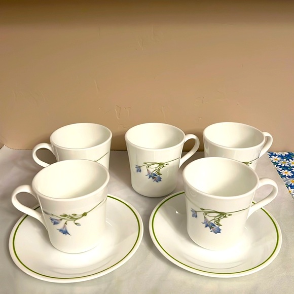 Dining | Set Of Five Corning Blue Dusk Cups Including Two Dishes | Poshmark